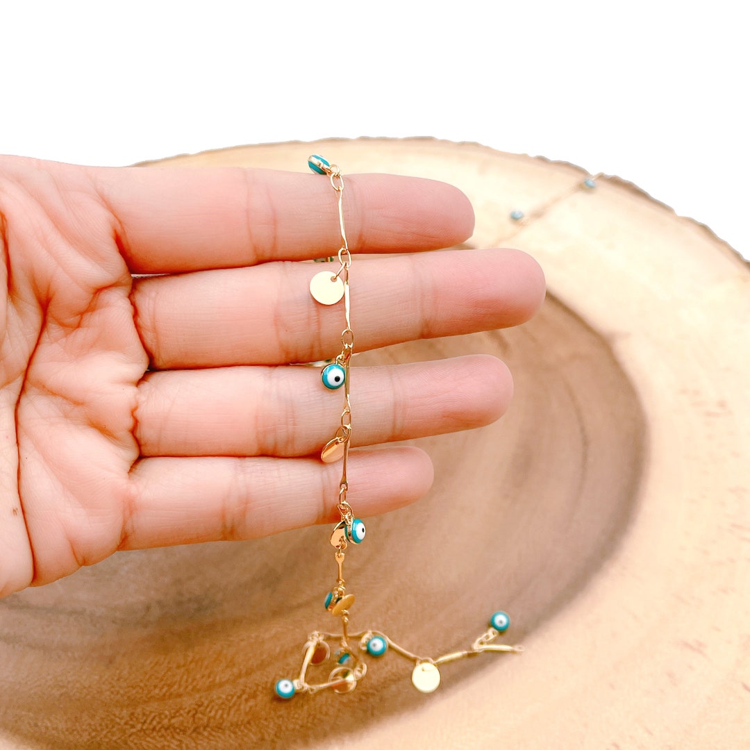 Evil Eye Disc Chain, 6mm Shiny Gold Coin Chain, Coin Bracelet Chain ...