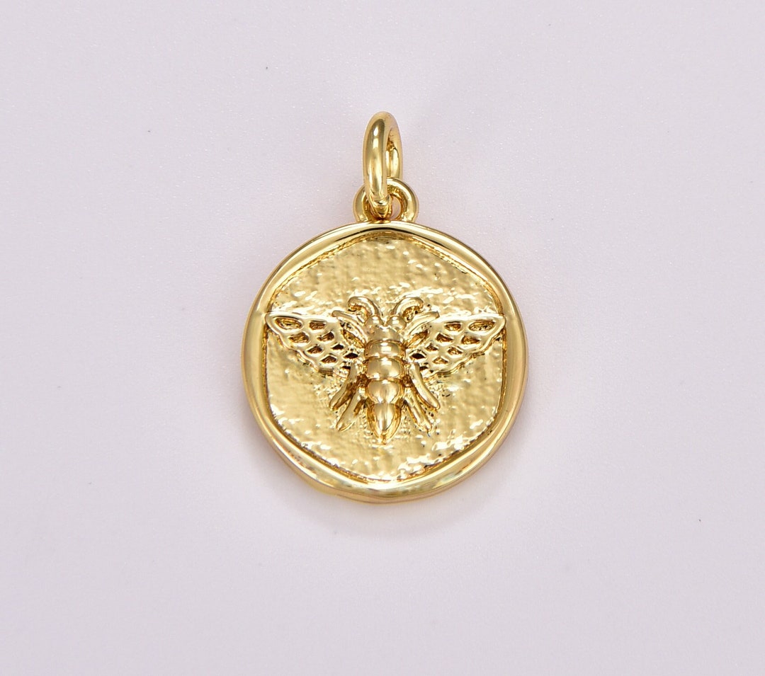 Gold Filled Bee Charm, Round Disc Fly Charm for Bracelet for Jewelry ...