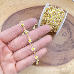 Enamel Daisy Flower Chain by Foot in Gold Filled, Daisy Seed Bead ...