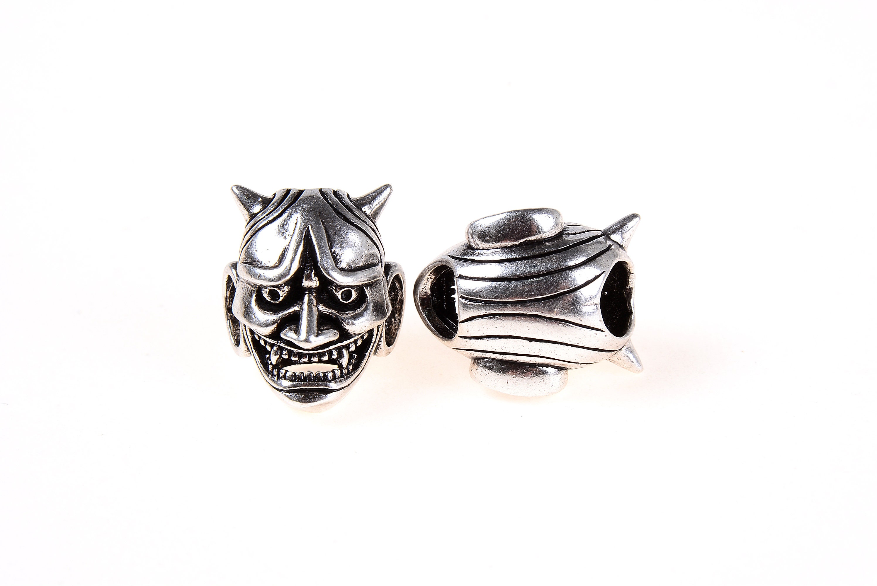 Antique Japanese Hannya Mask Charm Beads, Samurai, Oni Mask Beads ...