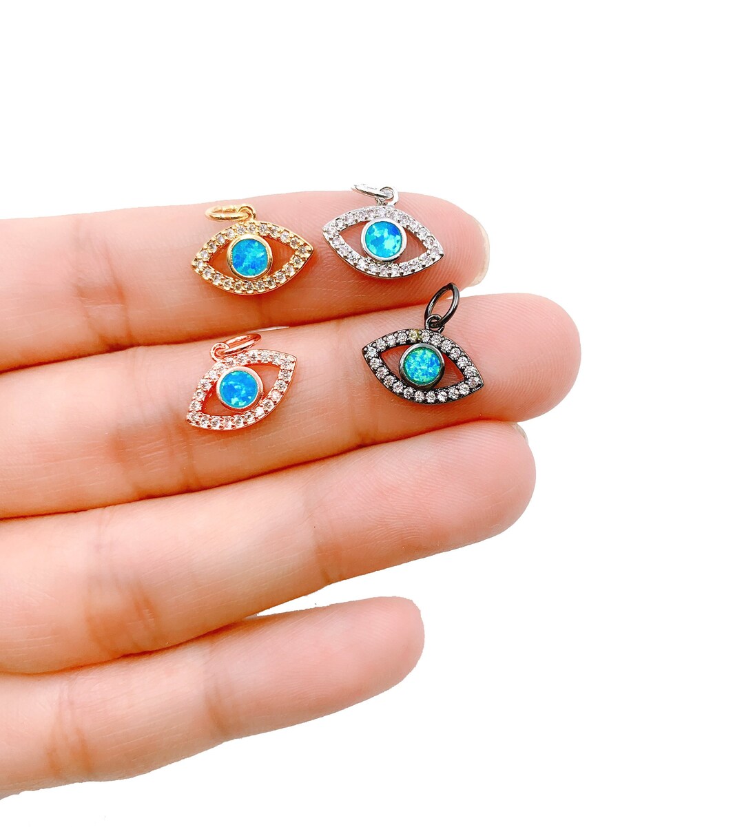 Blue Opal Evil Eye Charms , Evil Eye Pendant 18K Gold Filled Micro Pave ...
