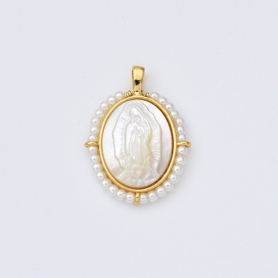 Mother of Pearl Praying Virgin Mary Charm in Opal, Gold Filled ...