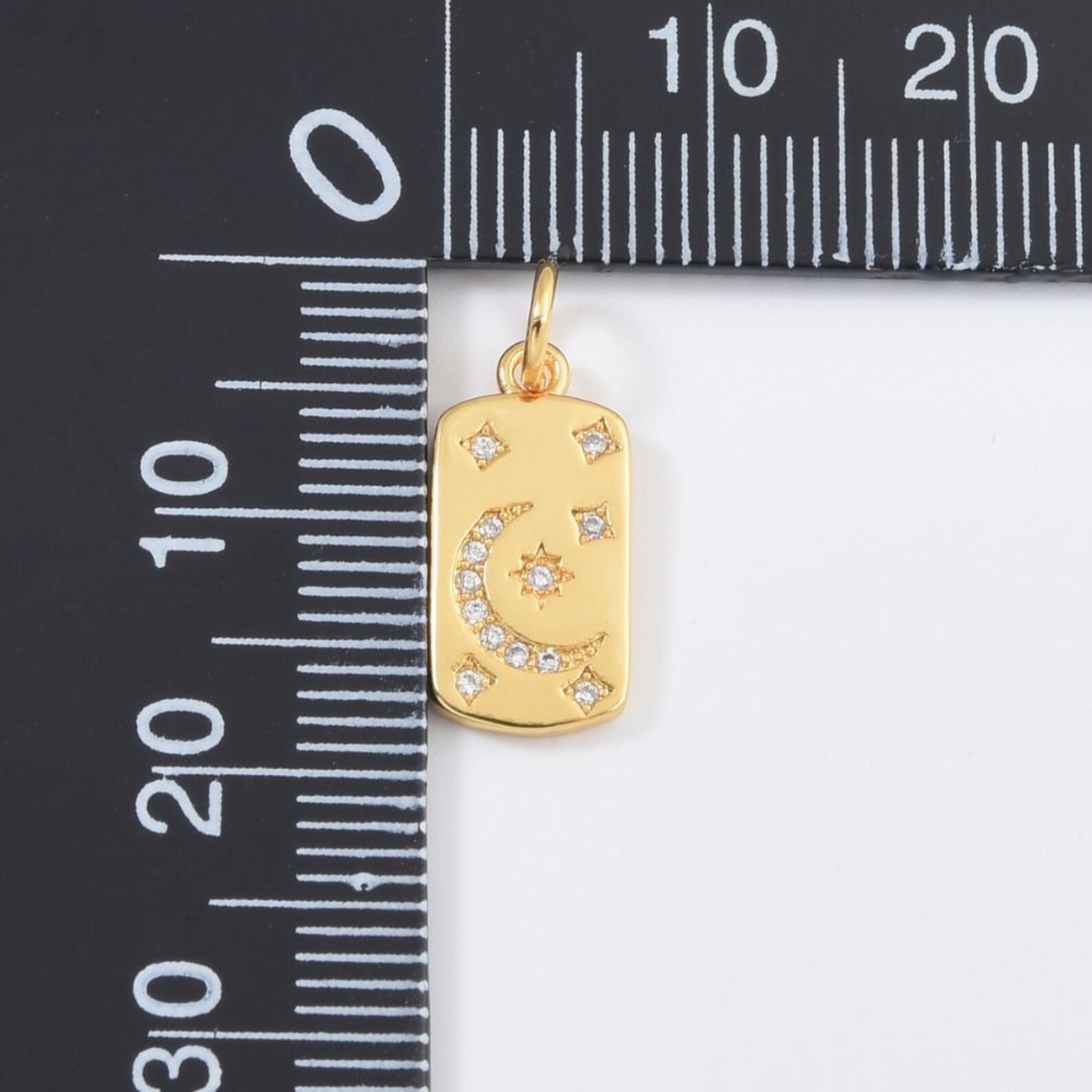 Crescent Moon in Tag Add-on Charm in Gold Filled, Clear & Multicolor CZ ...