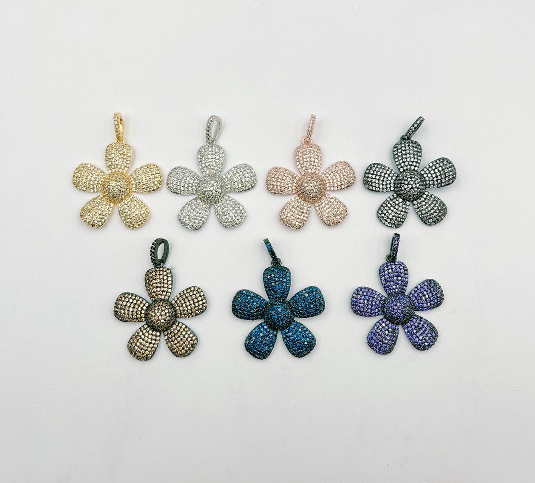 Flower Add-on Charm in Gold Filled, Colorful CZ Micro Pave Flower ...