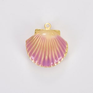 Dainty Teal and Magenta Openable Clam Shell Locket Charm Pendant, Gold ...