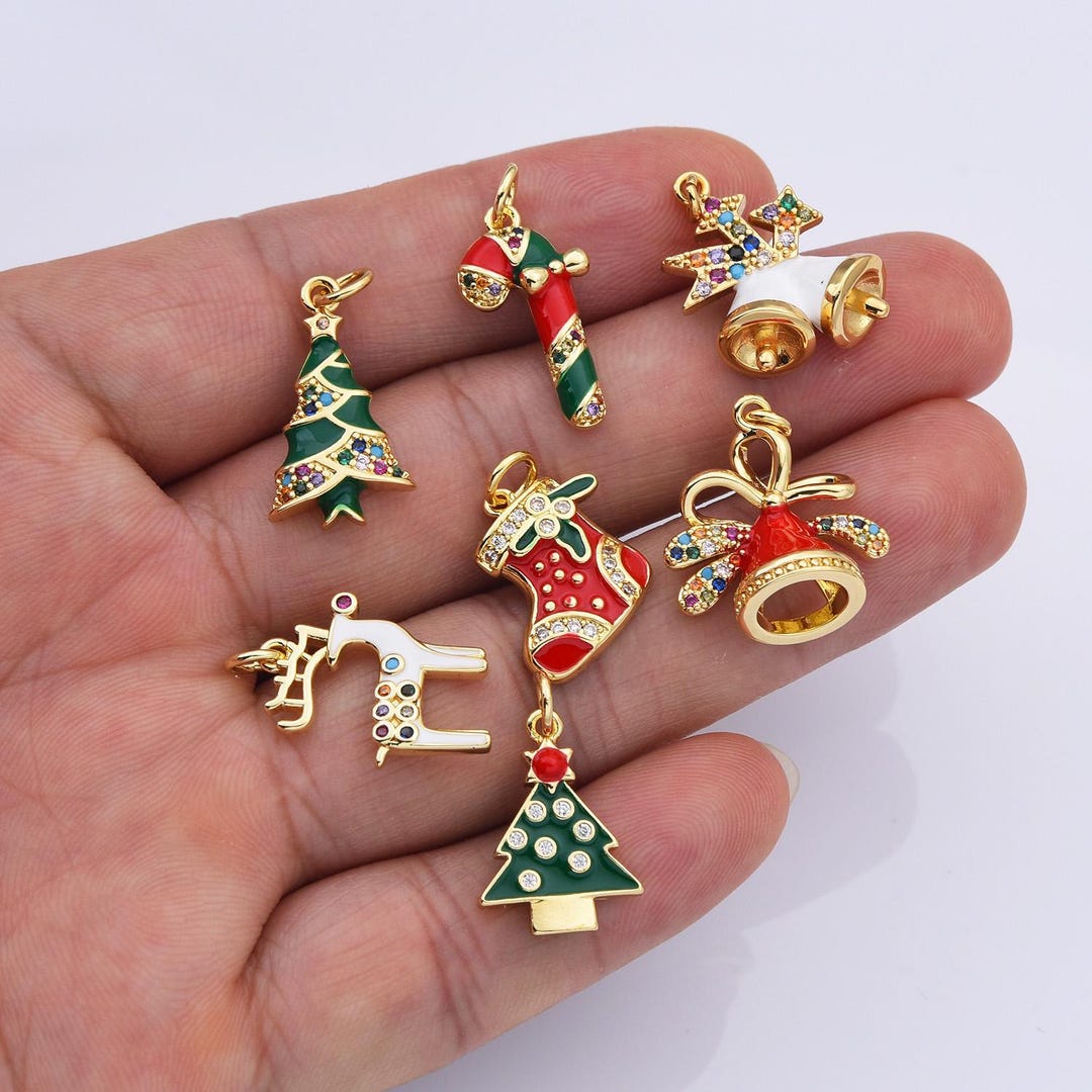 Assorted Christmas Enamel Charms, Gold Filled Christmas Ornaments ...