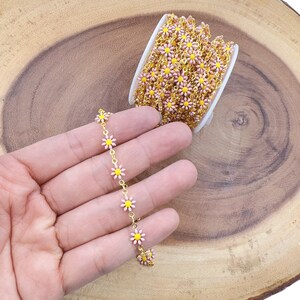Enamel Daisy Flower Chain by Foot in Gold Filled, Daisy Seed Bead ...