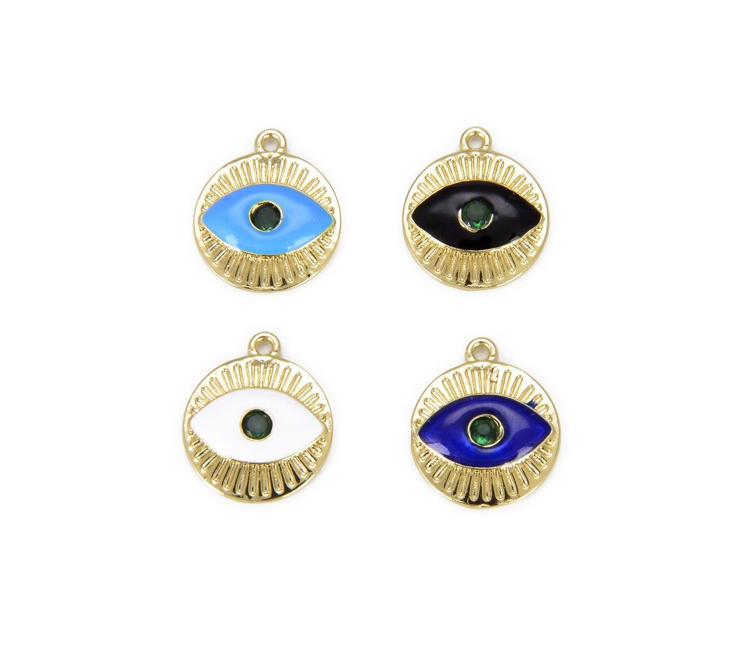 Enamel Evil Eye Protection Charm in Gold Filled, CZ Micro Pave ...