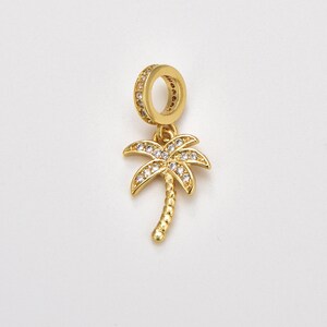 Dainty Palm Tree Pendant, Gold Filled Summer Charm Jewelry Making, CZ ...