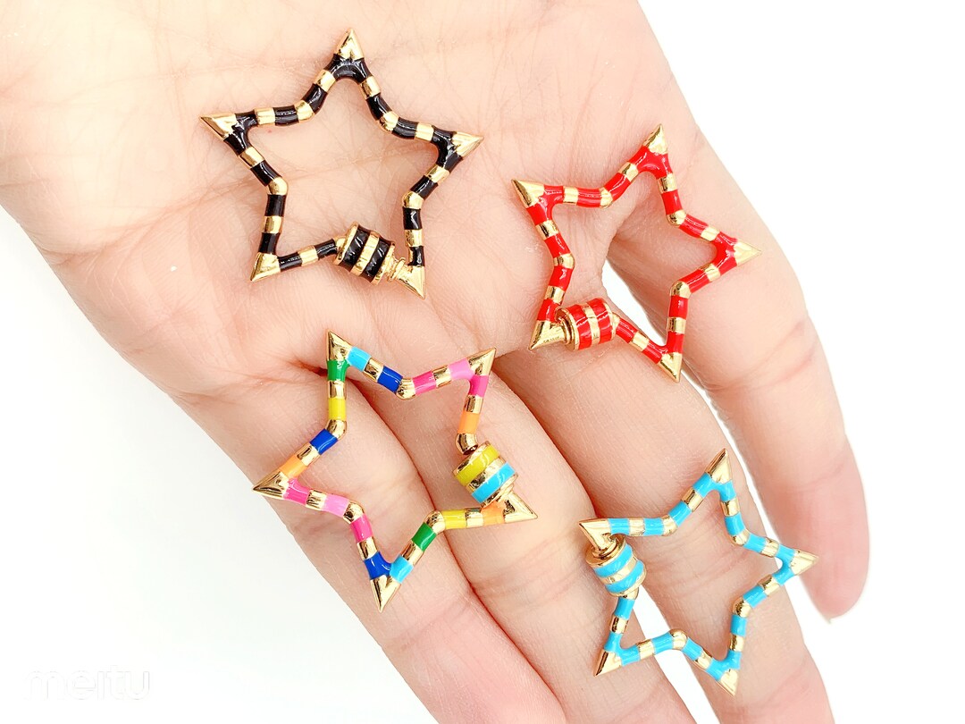 Enamel Star Shaped Carabiner Srew Clasp, Gold Filled Rainbow Colored ...