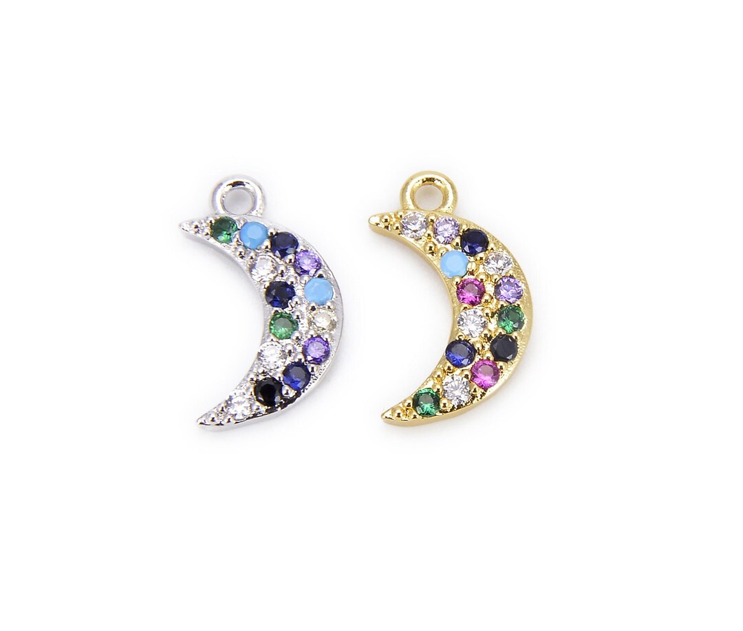 Delicate Crescent Moon Add-on Charm in Gold Filled, Multicolor CZ Micro ...