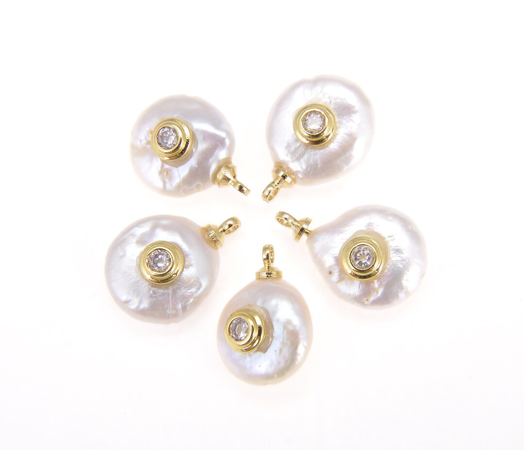 Evil Eye Pearl Add-on Charm With Clear CZ Micro Pave, Gold Filled Greek ...