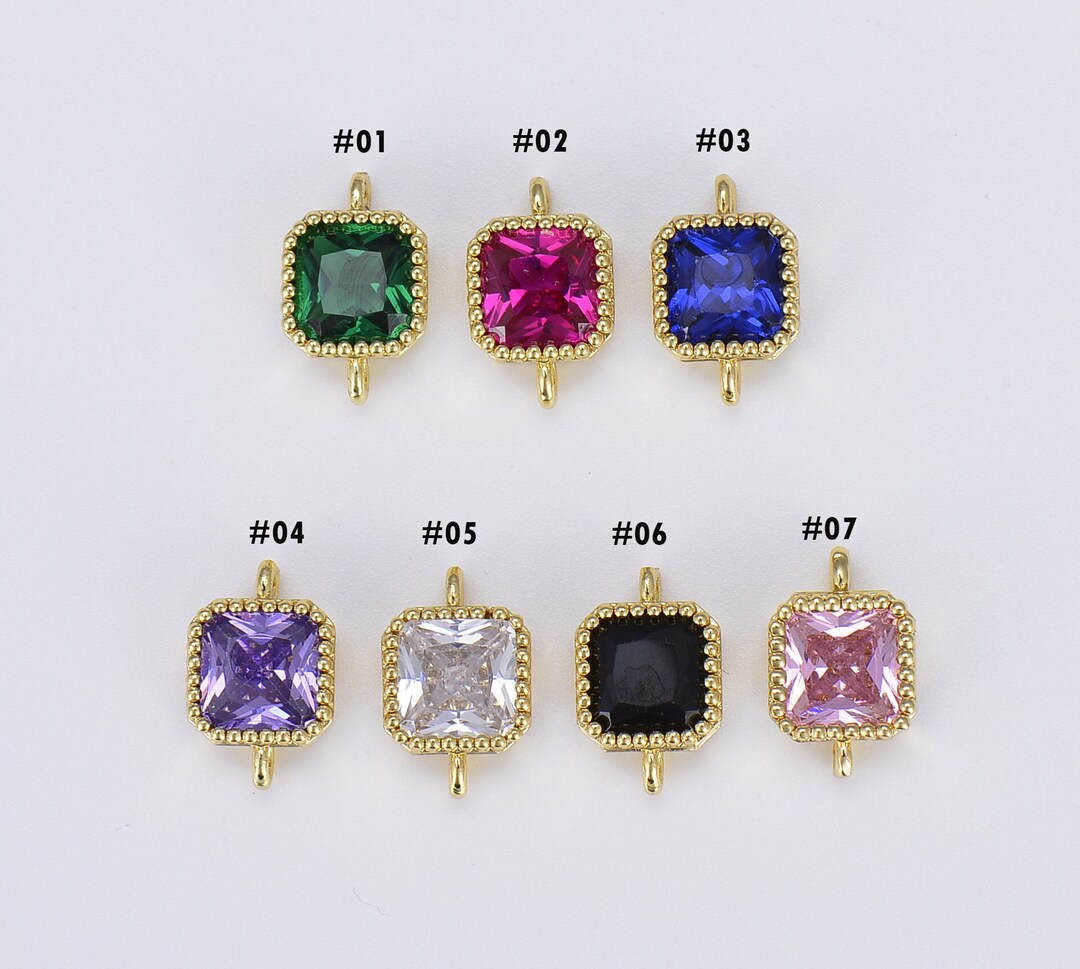 Square Solitaire Connector, Gold Filled Colorful Square Diamond Cut CZ ...