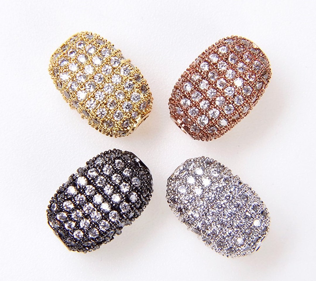 Oval Spacer Beads in Gold Filled With Clear CZ Micro Pave, Components ...