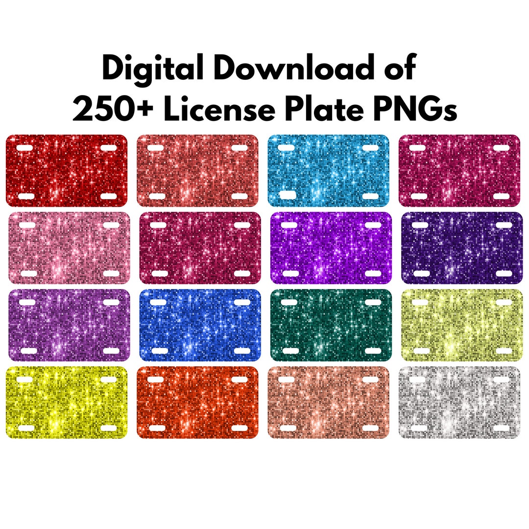 Glitter License Plate PNG Bundle, PNG License Plate Bundle for ...