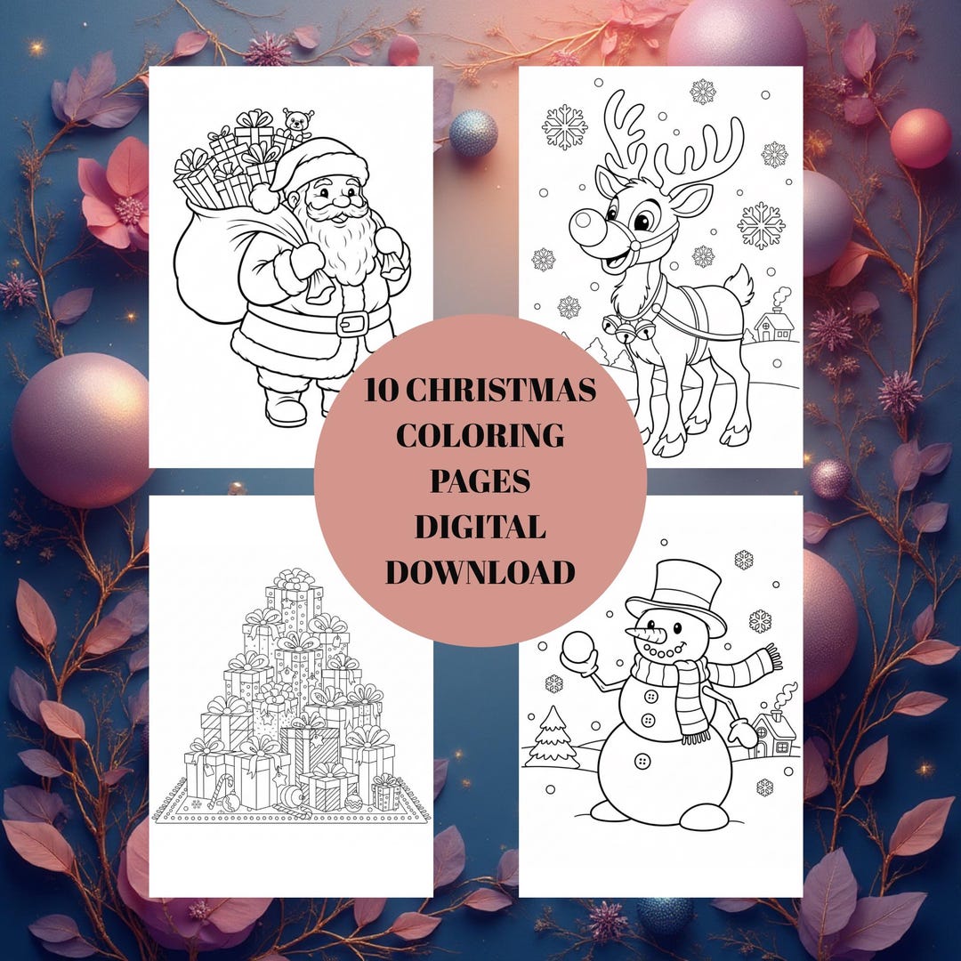 Christmas Coloring Book Printable Pages for Kids and Adults – 10 Page ...