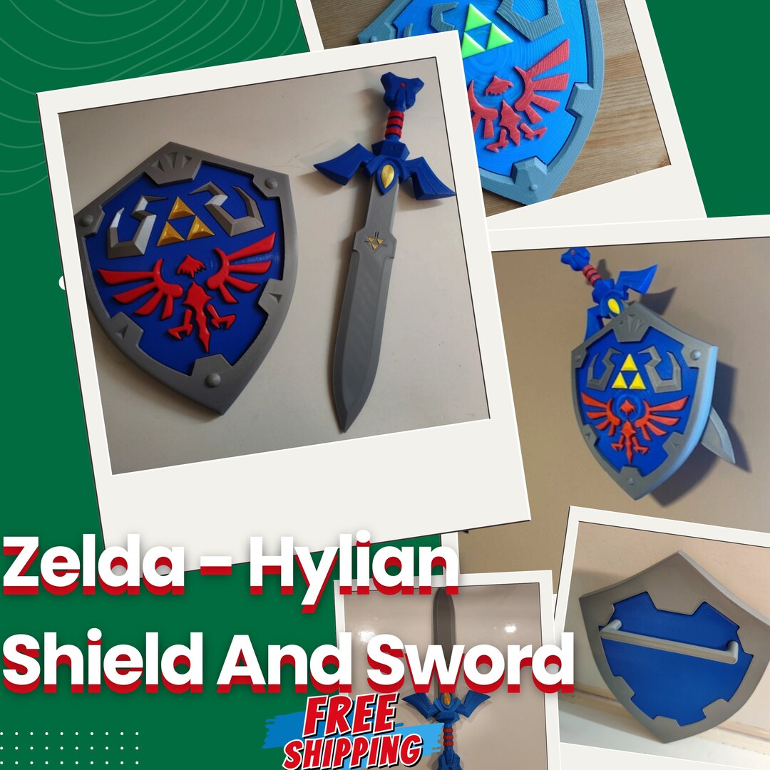 Zelda Hylian Shield and Master Sword Set Free Wall Mount - Etsy