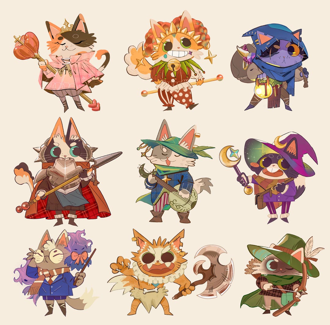 RPG Cat Sticker Bundle – Chibi Fantasy Class Cats, DND Stickers - Etsy