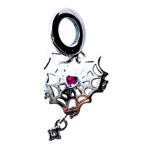 Sterling Silver Heart Spider Web Charm: Pink Crystal Center - Etsy