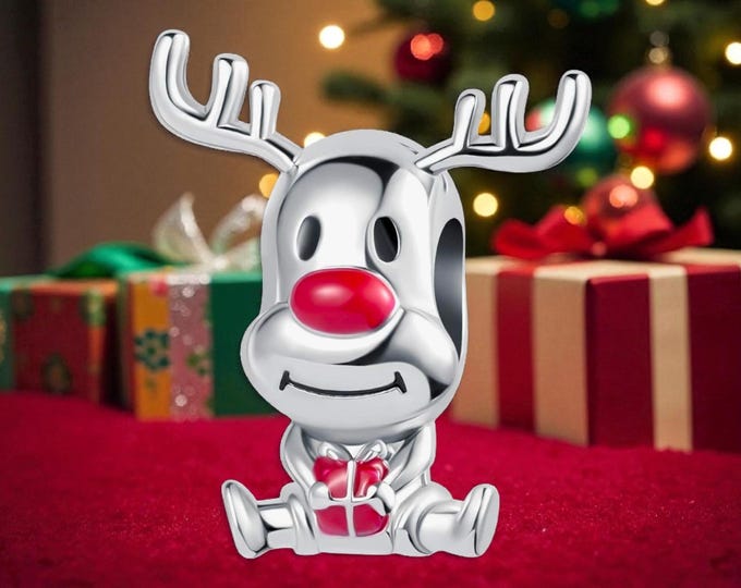 Sterling Silver Cute Reindeer Charm With Red Gift & Nose for Pandora ...