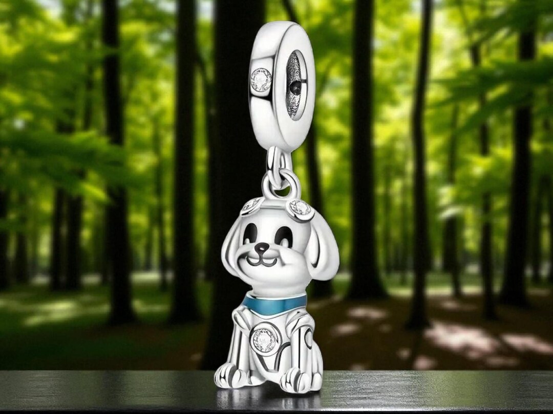 Sterling Silver Robot Dog Charm: Blue Collar Crystal, Pandora ...