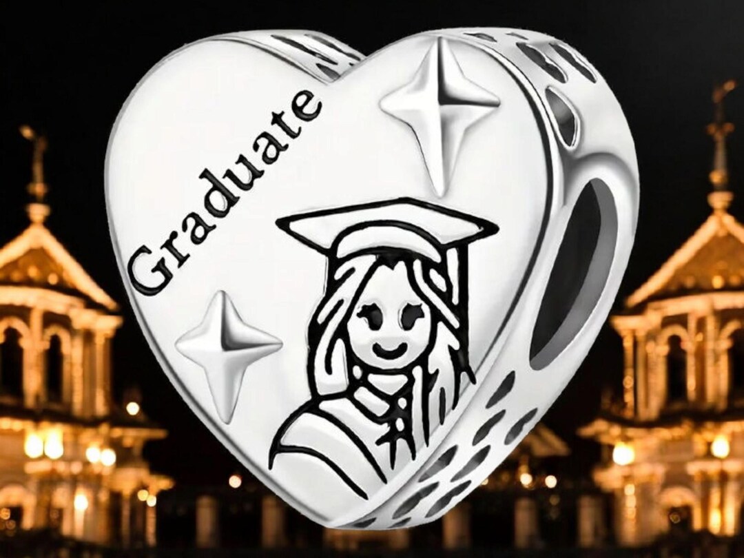 Sterling Silver Graduation Heart Charm: Etched Graduate Pendant - Etsy