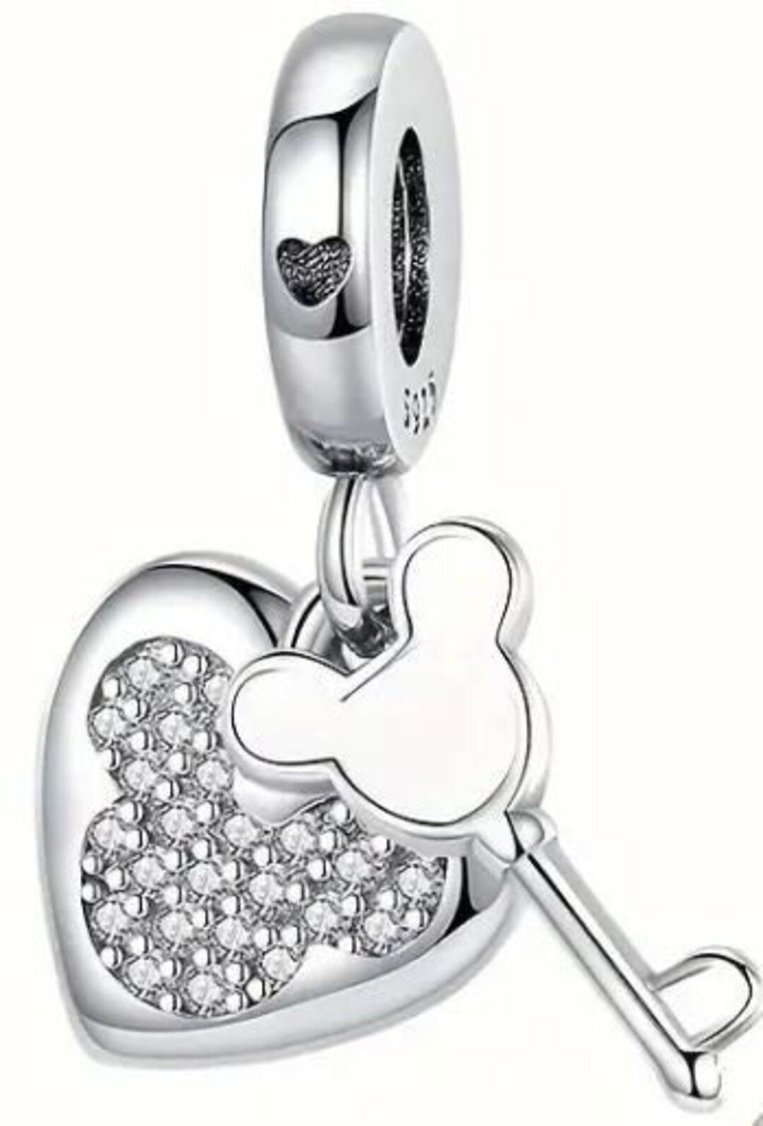 Sterling Silver Mickey Inspired Key Heart for Bracelet - Etsy
