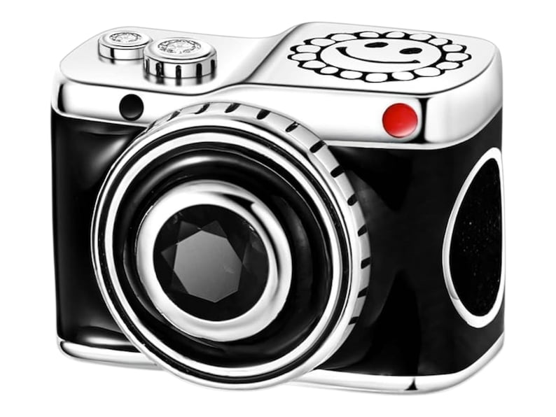 Retro Camera Charm • Silver-tone & Black Crystal Lens - Etsy
