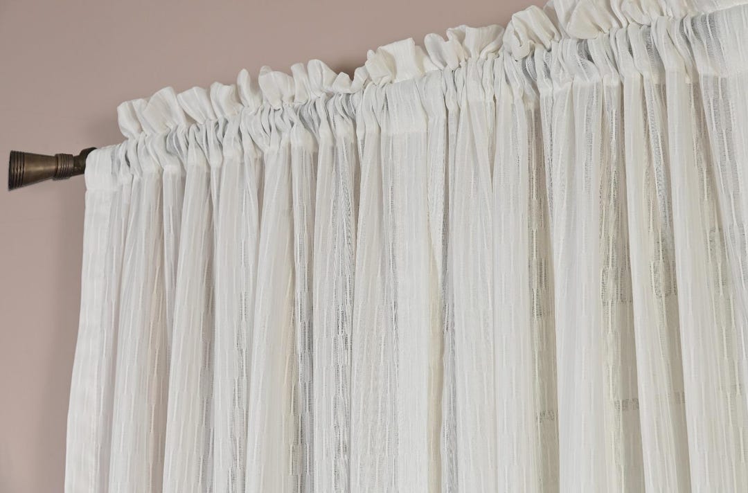 Set of 2 Sheer Gather Curtains- 52” Width X 96” Length, Self-jacquard ...