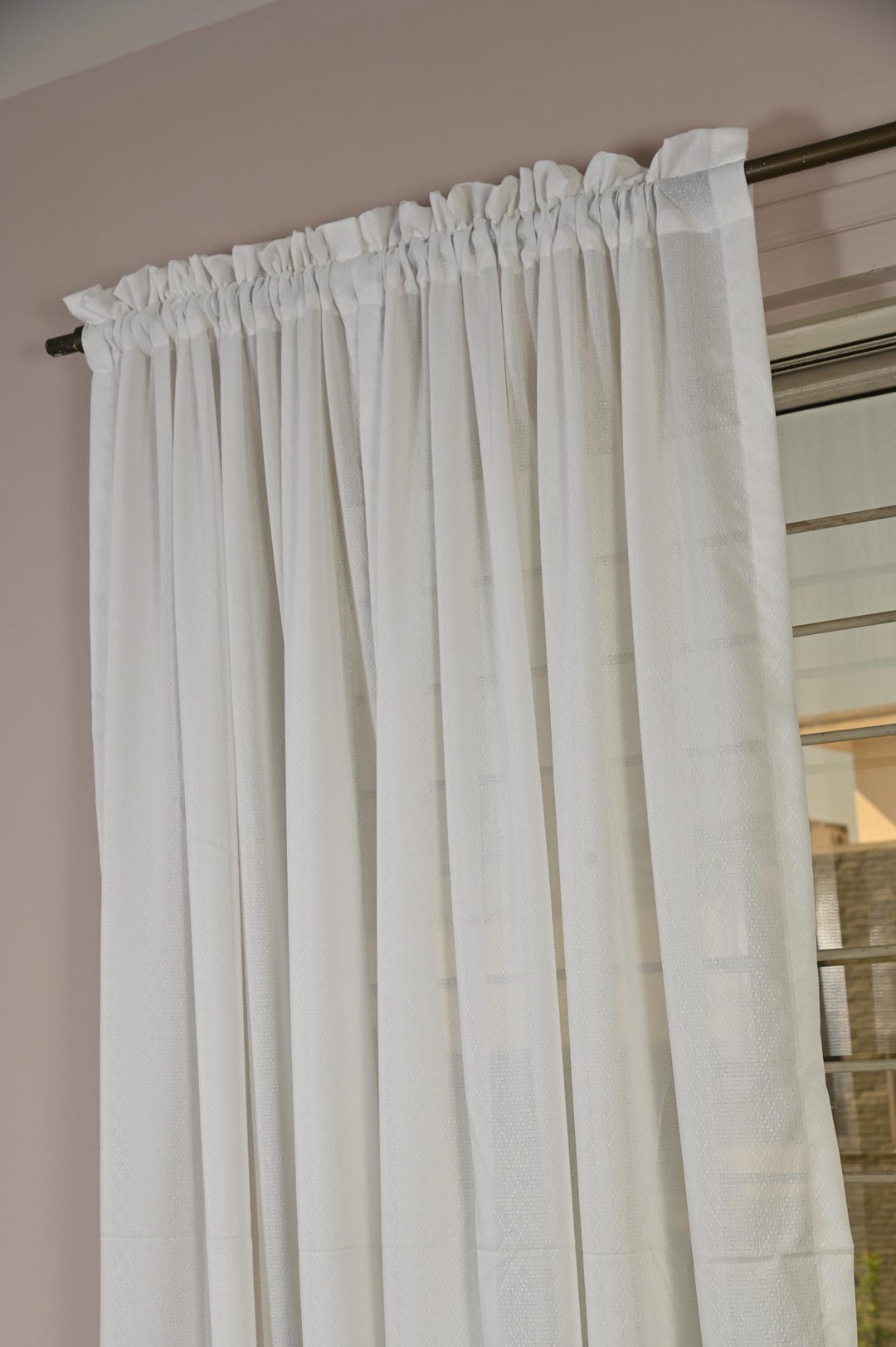 Set of 2 Sheer Gather Curtains- 52” Width X 96” Length, Self-jacquard ...