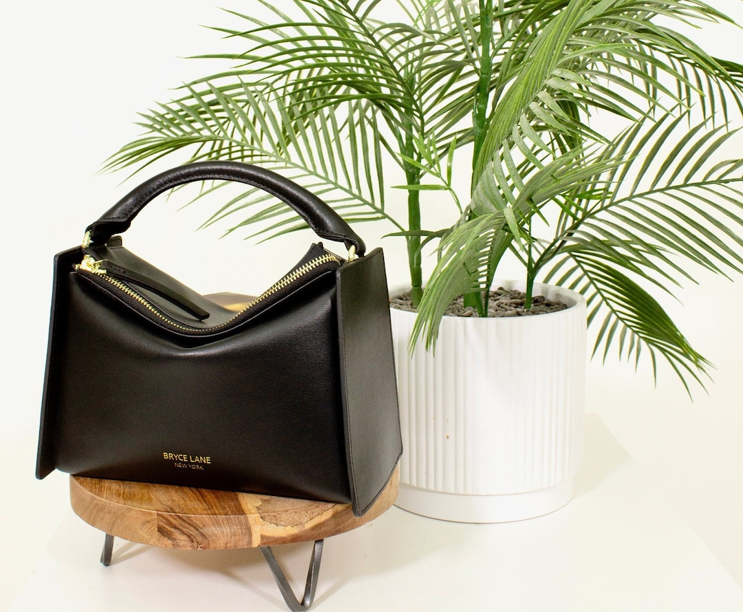 Black Leather Top Handle Handbag: Minimalist Versatile Purse - Etsy