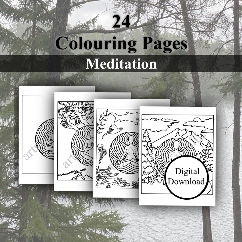 Meditation Colouring Pages - Digital Download - 24 Pages - Letter Size ...