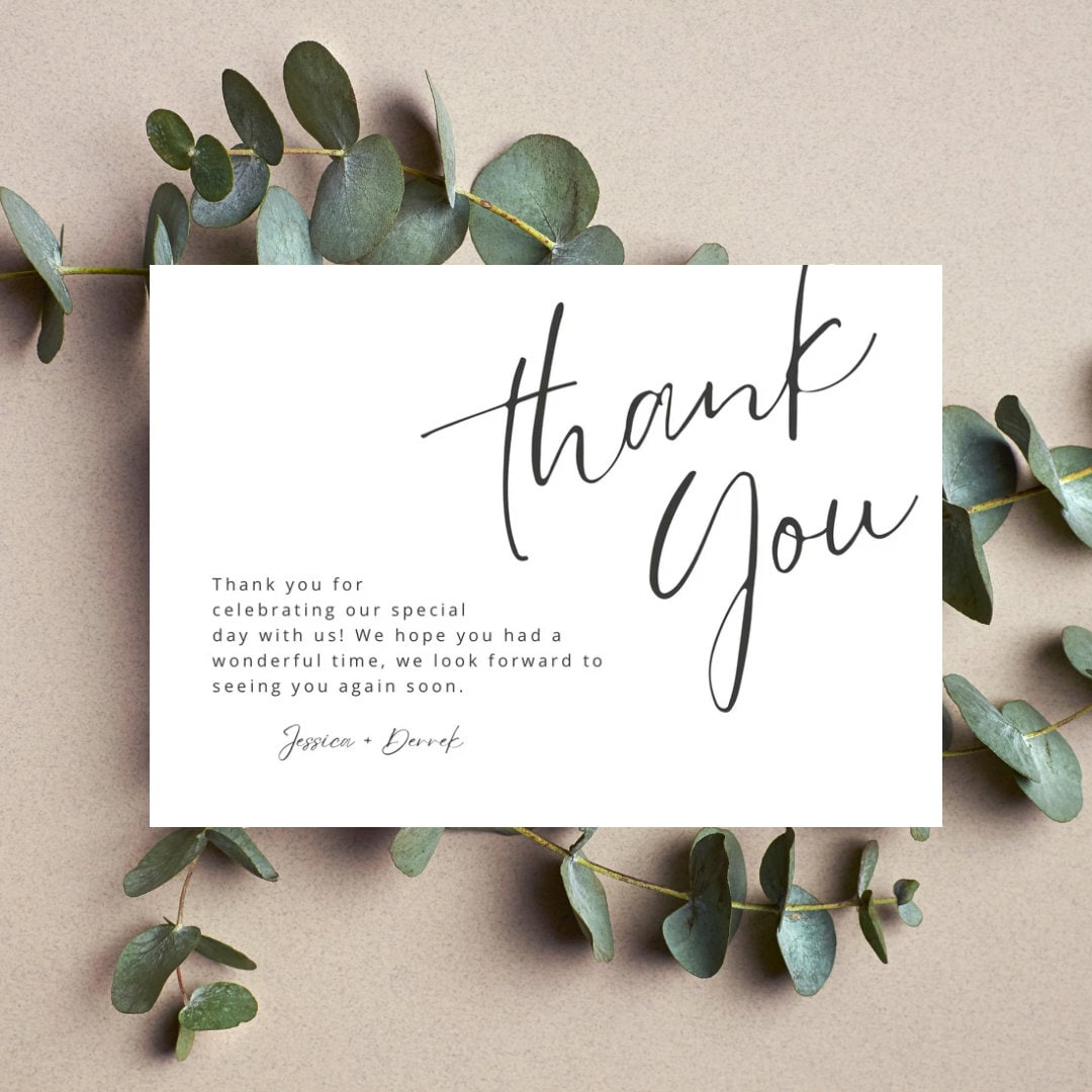 Modern Wedding Thank You Card Template, Elegant Wedding Thank You Card ...