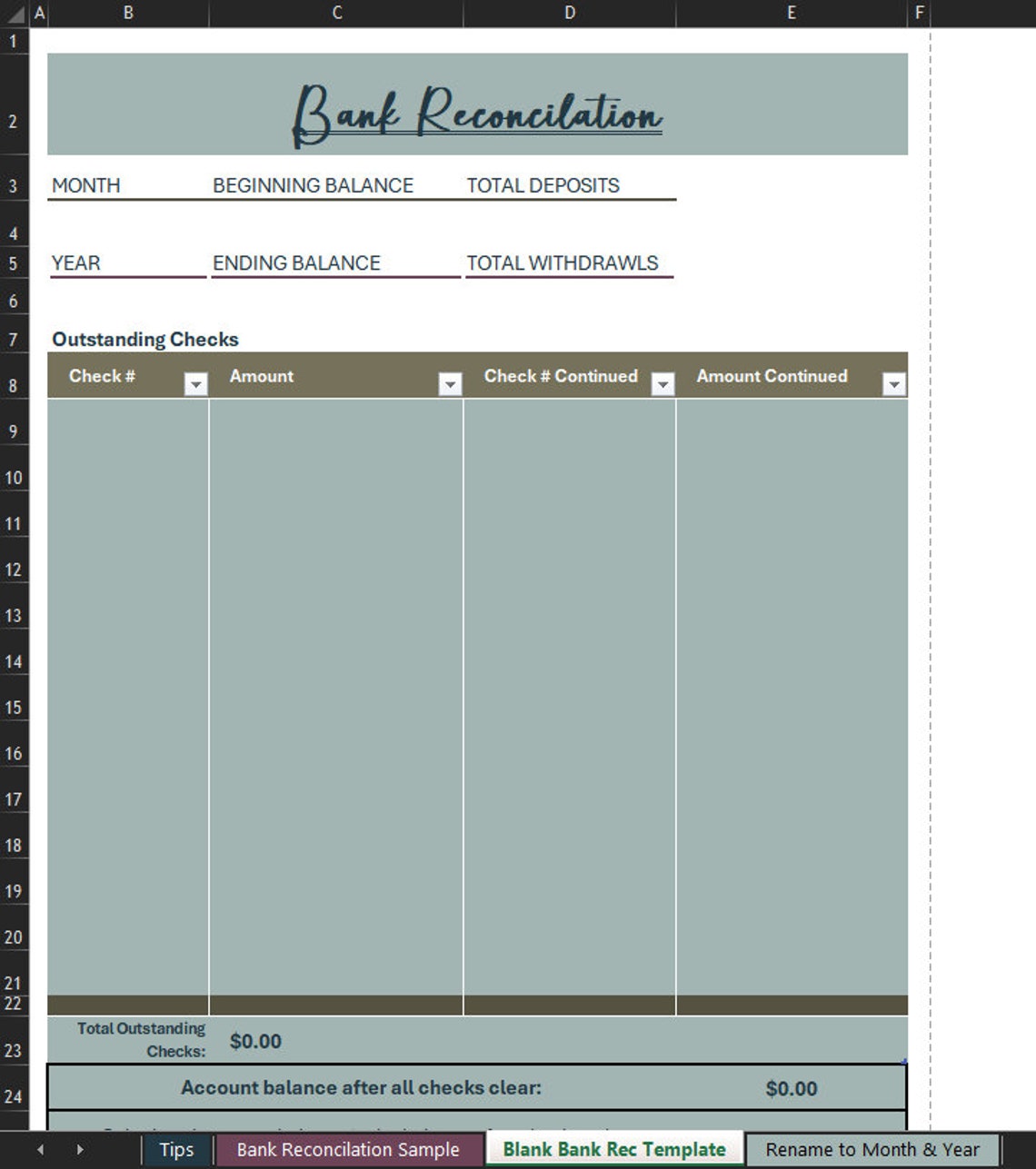 Bank Reconciliation Template - Etsy
