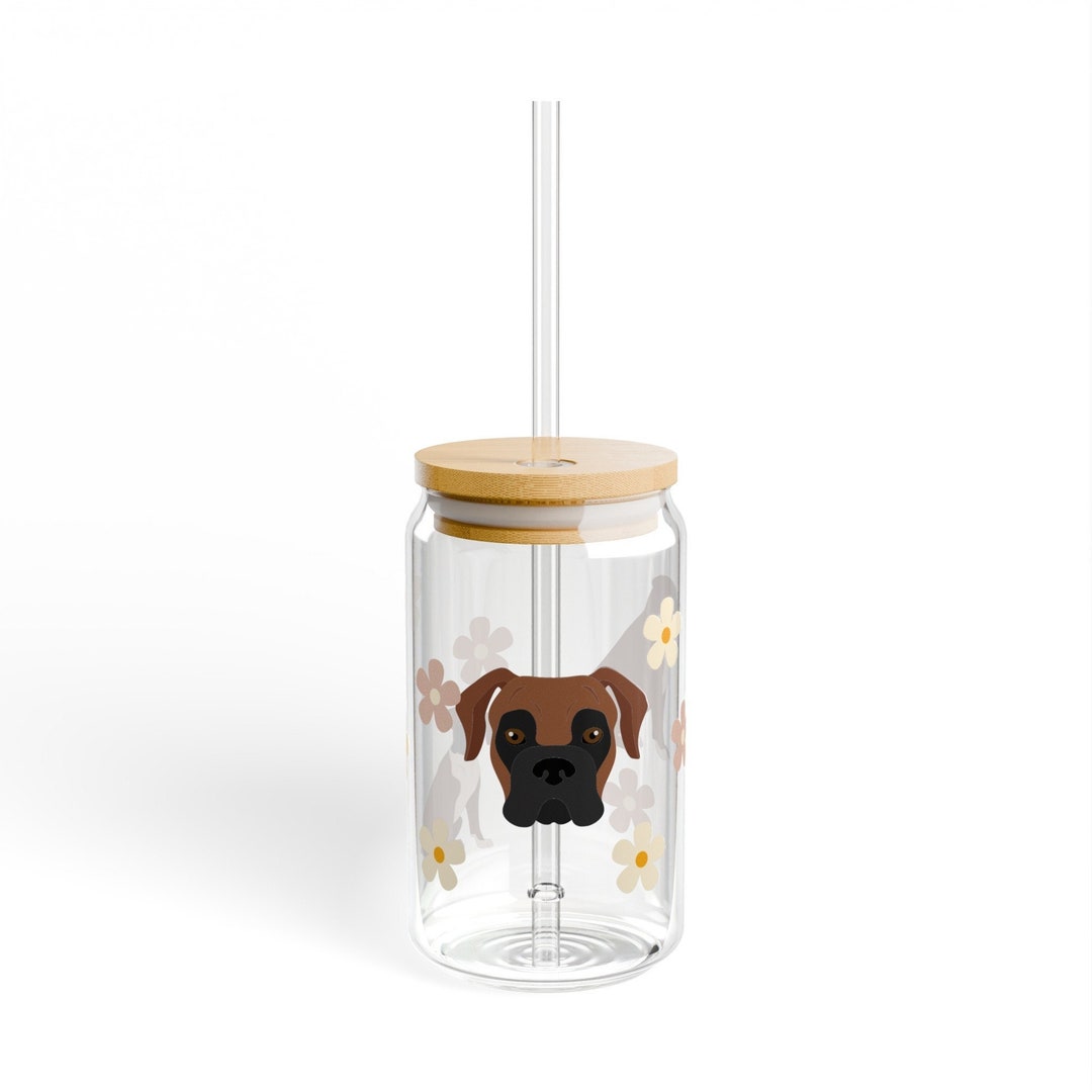 Boxer Daisy Drinking Glass With Lid and Straw, 16oz Cup, Water, Coffee ...