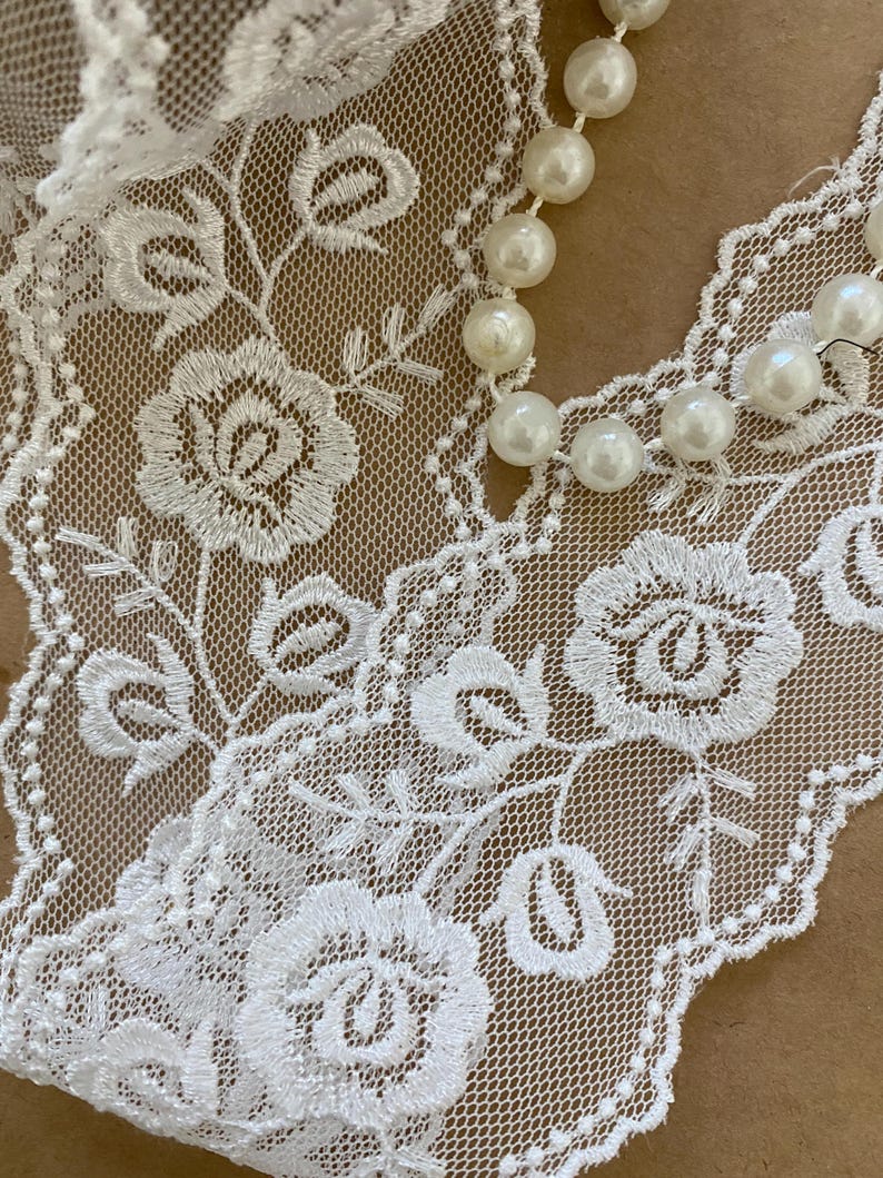 Elegant White Vintage Floral Rose Lace Trim by Yard, Embroidered ...