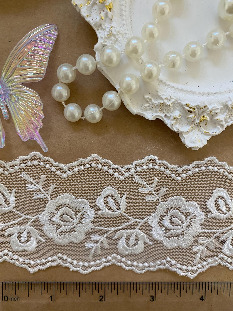 Elegant White Vintage Floral Rose Lace Trim by Yard, Embroidered ...