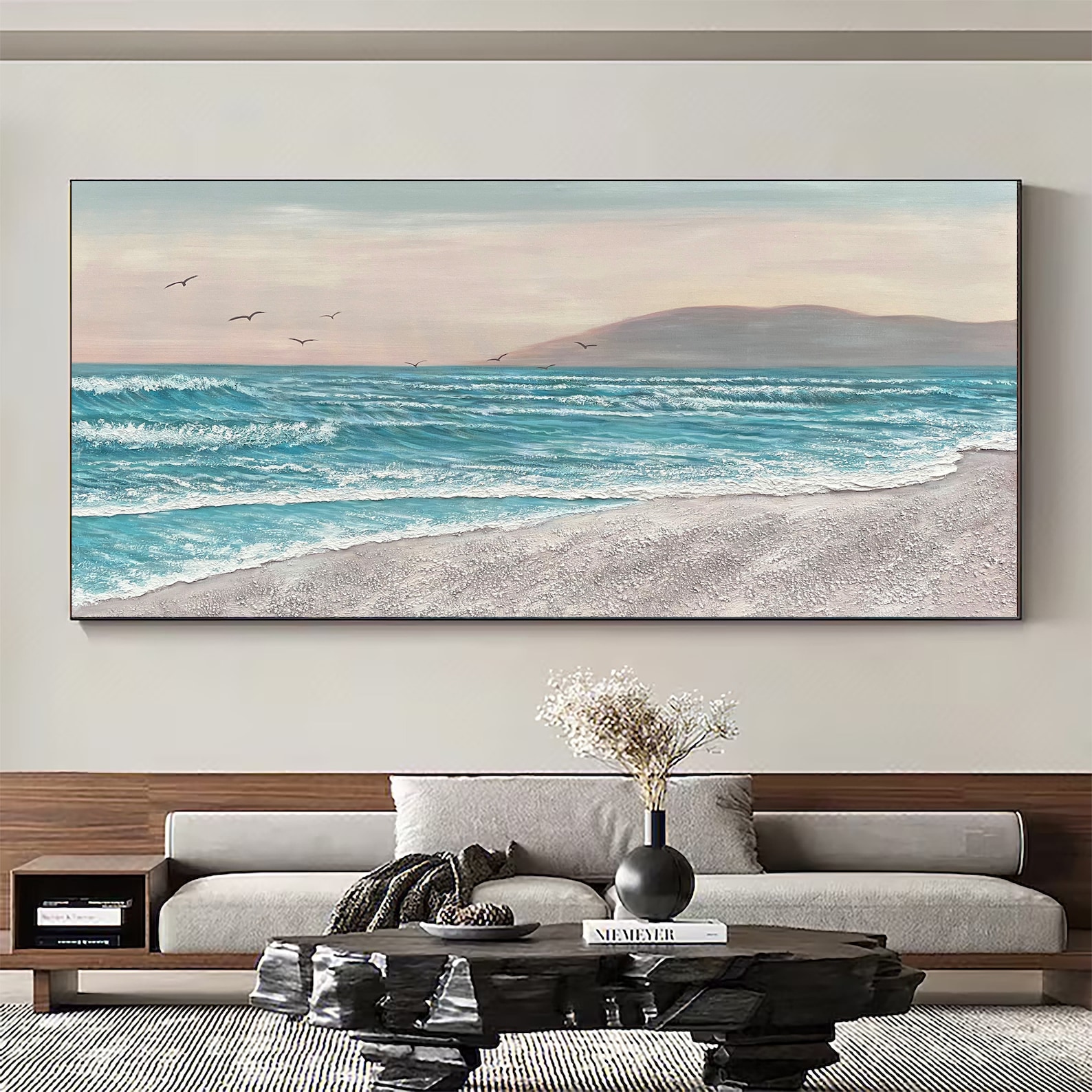3D Hand-painted Ocean Beach Wave Painting on Canvas Textured Wall Art ...
