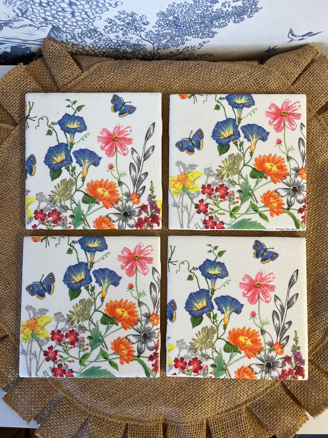 Summer Wildflower Tile Coasters, Home Decor - Etsy