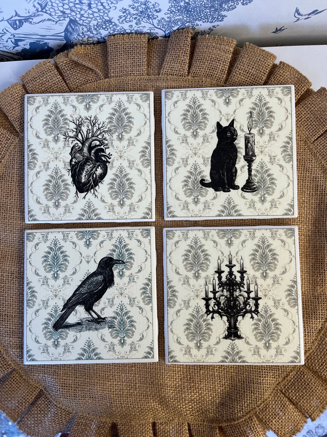 Gothic Edgar Allan Poe Tile Coasters, Home Decor, Ravens - Etsy