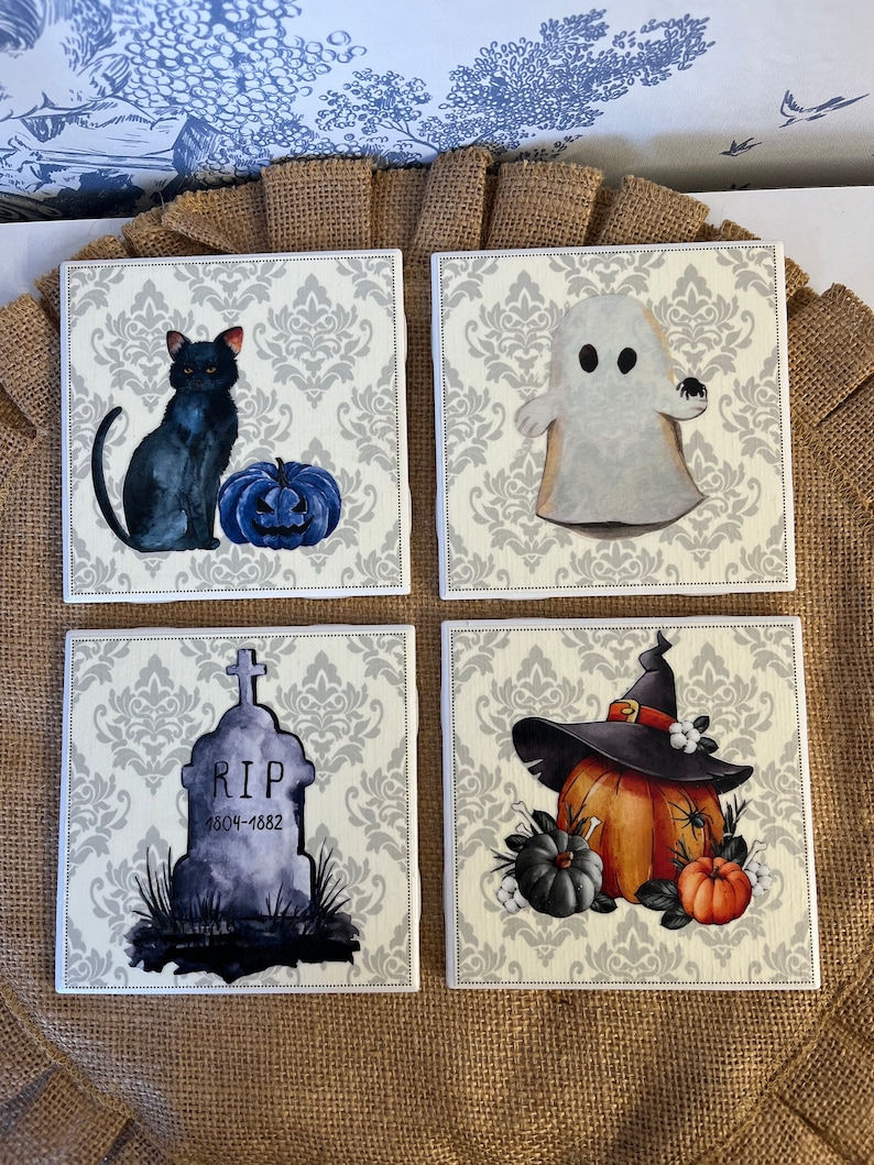 Spooky Creatures Tile Coasters, Home Decor, Gothic, Halloween, Ghosts ...
