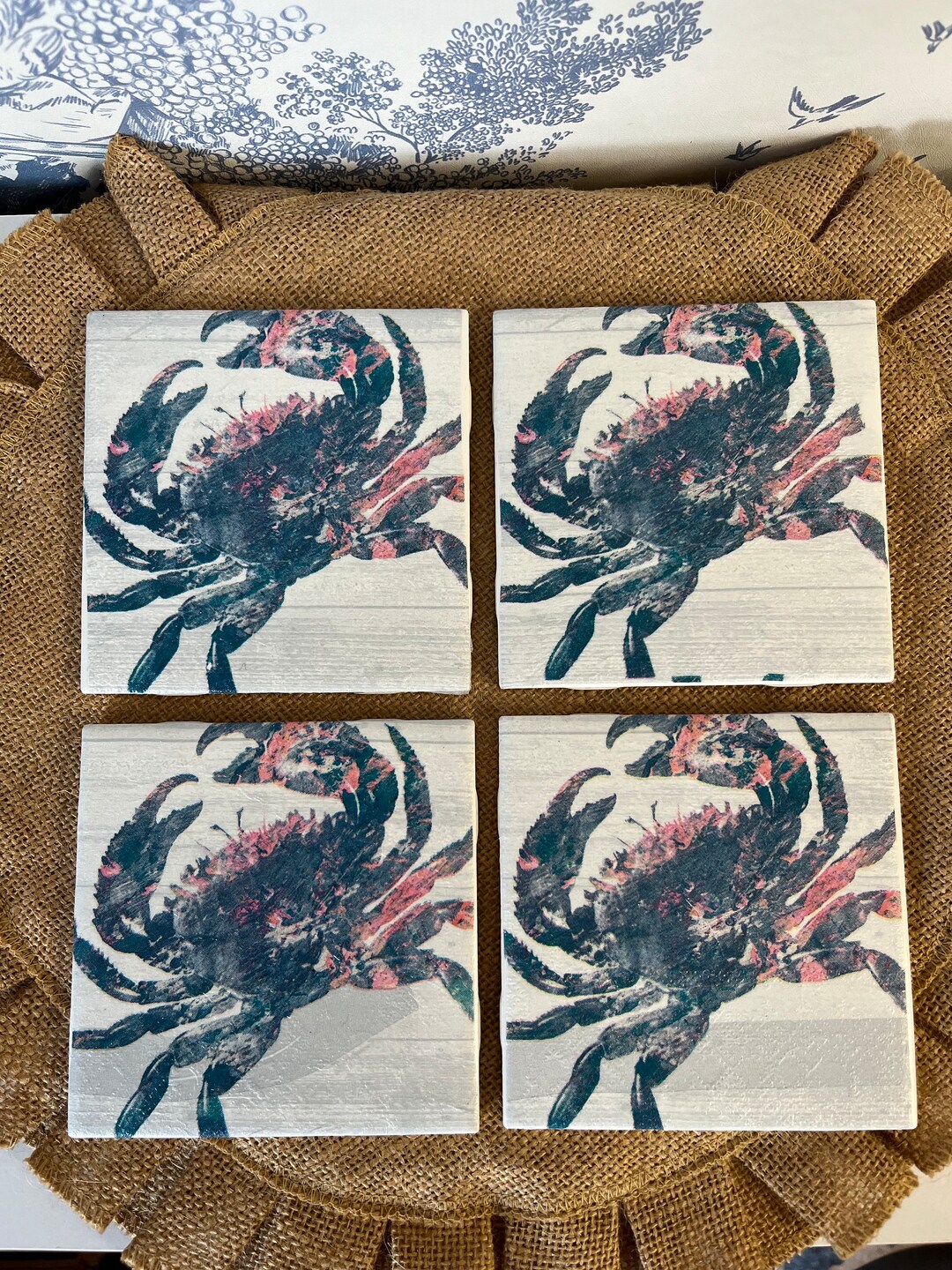 Blue Crab Beach Summer Tile Coasters, Home Decor - Etsy