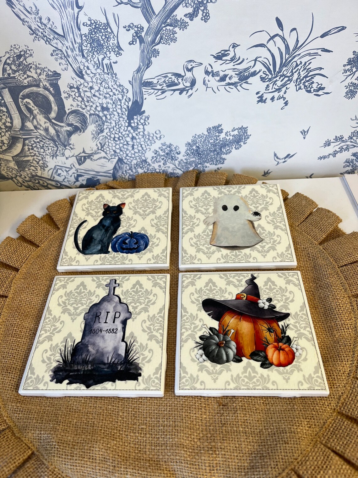 Spooky Creatures Tile Coasters, Home Decor, Gothic, Halloween, Ghosts ...