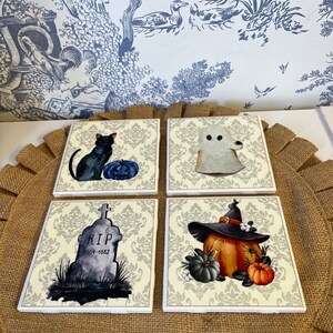 Spooky Creatures Tile Coasters, Home Decor, Gothic, Halloween, Ghosts ...