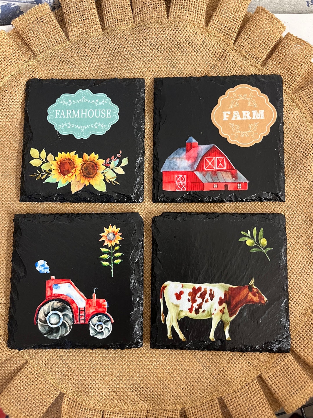 Rustic Farmhouse Slate Coasters, Kitchen Decor - Etsy