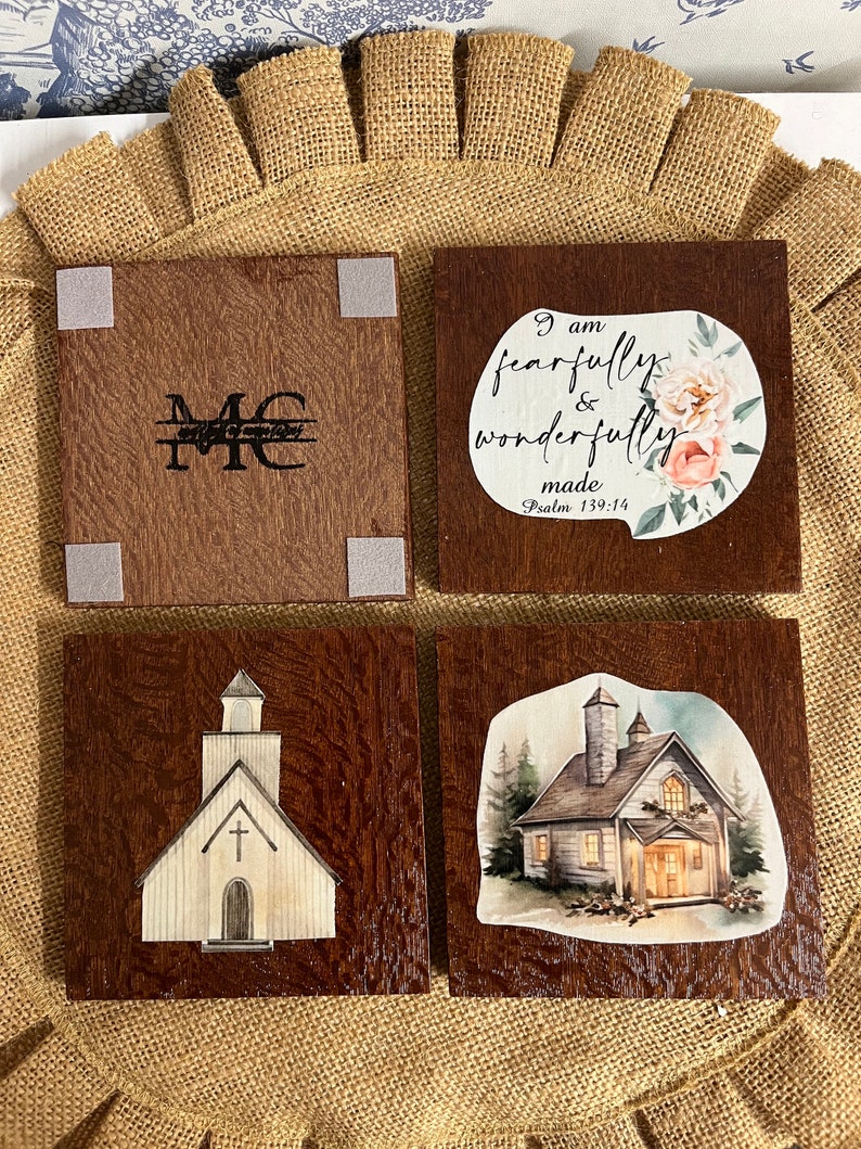 Church, Flowers, and Bible Verse Wooden Coasters - Etsy