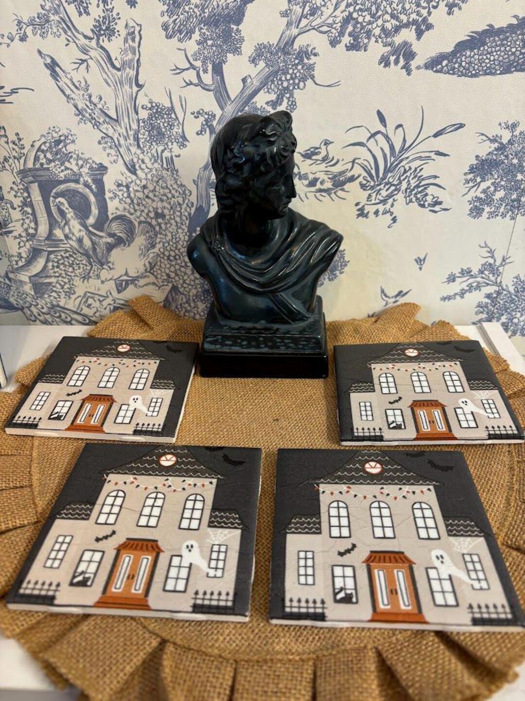 Halloween Haunted House Tile Coasters, Home Decor - Etsy