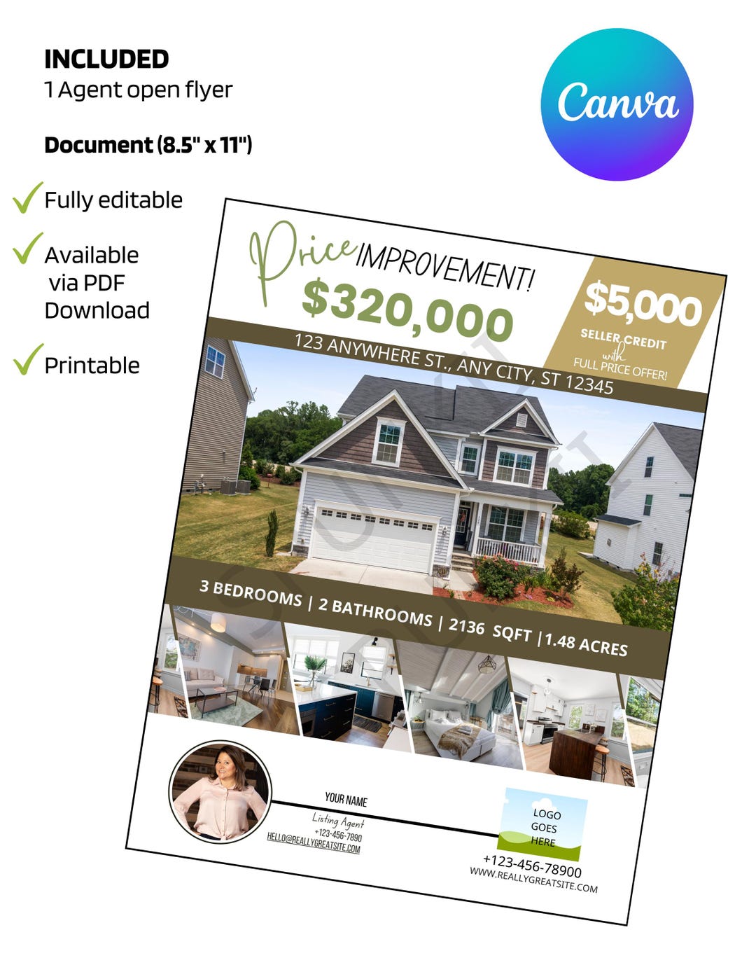 Real Estate Price Improvement 8.5" X 11" Flyer - Canva Digital Template ...