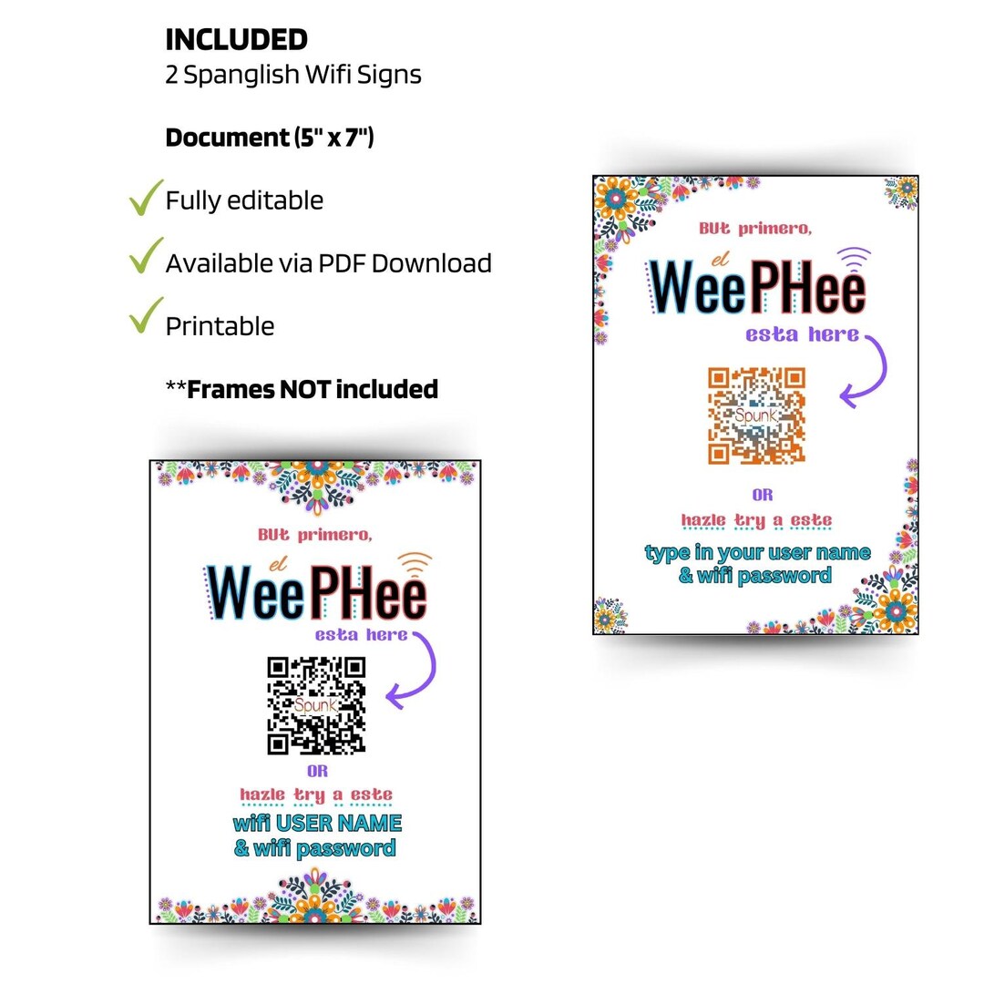 Printable Spanglish Home Wifi QR Code Sign for Canva (digital Template ...