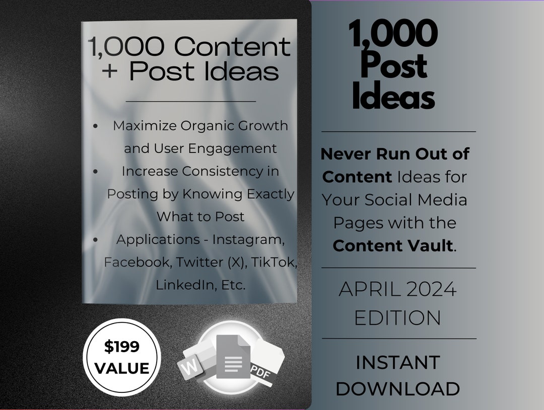 1000 DFY Social Media Post Ideas, Content Vault With 20 Different Niches and Topics, 65 Pages ...